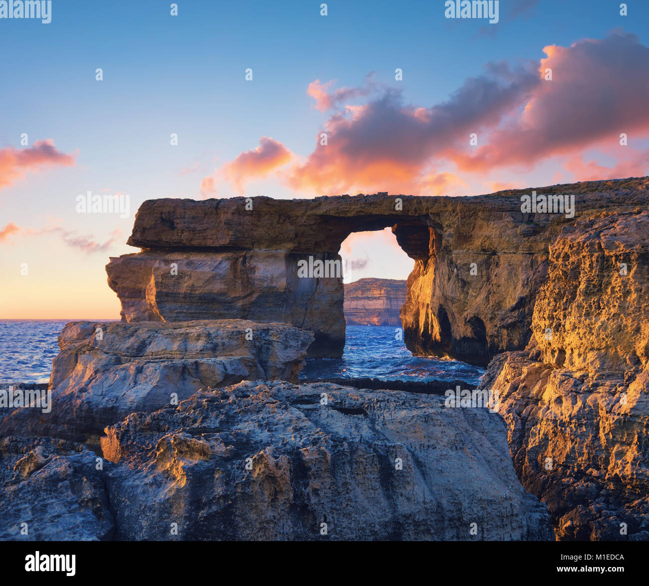 Azure window, natural stone arch by Dwejra cliff, Gozo island, Malta on ...