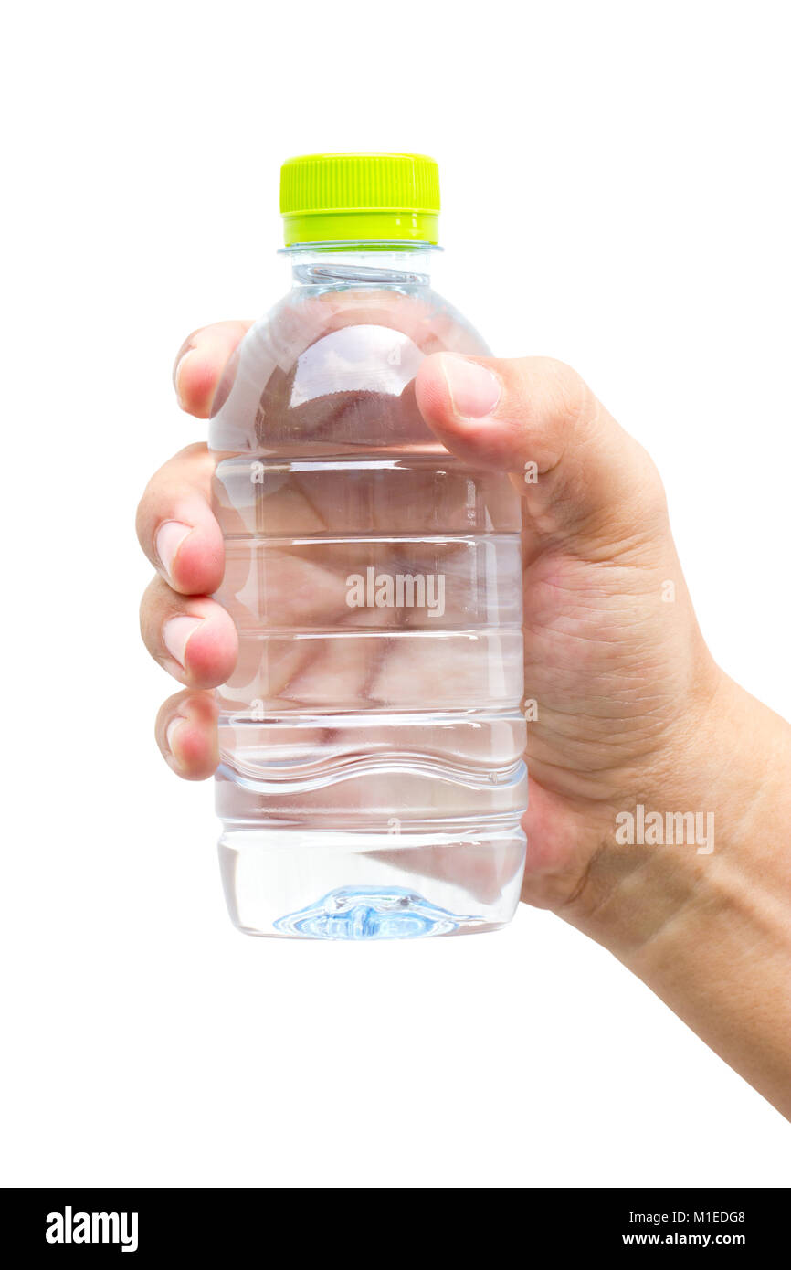 Man hand with bottle of water isolated on white Stock Photo - Alamy