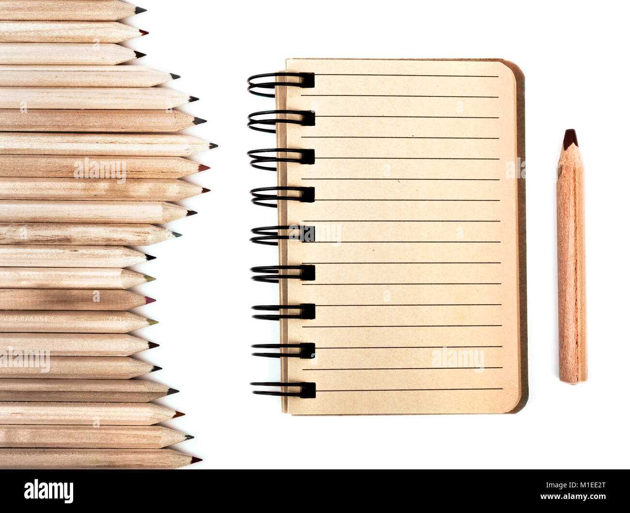 Border made of pencils and an open notepad made from sustainable ...