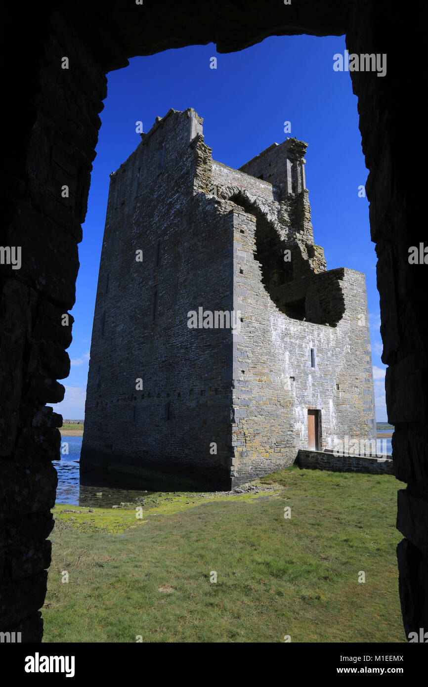 ancient walled castle on irish river estuary, wild atlantic way, county ...