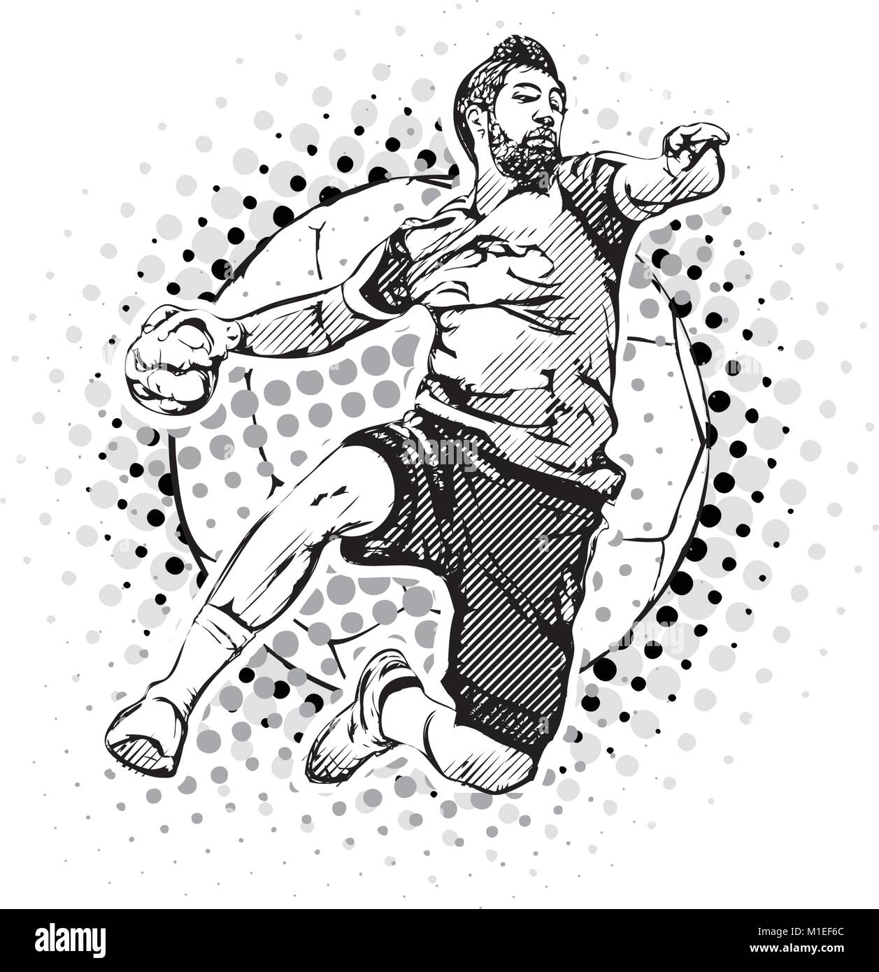 handball player on the handball ball illustration Stock Vector Image ...