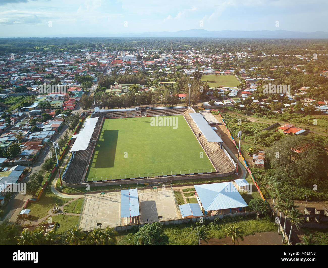 Aerial view of soccer stadium on sunny bright day Stock Photo - Alamy