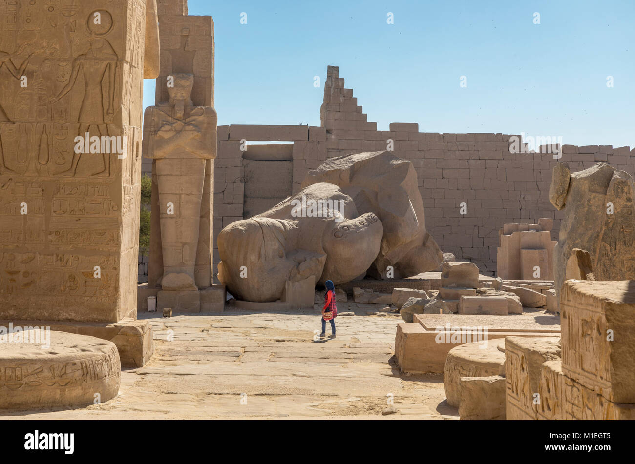 Fallen colossal head of Ramses II at the Ramsesseum, Thebes, Egypt ...