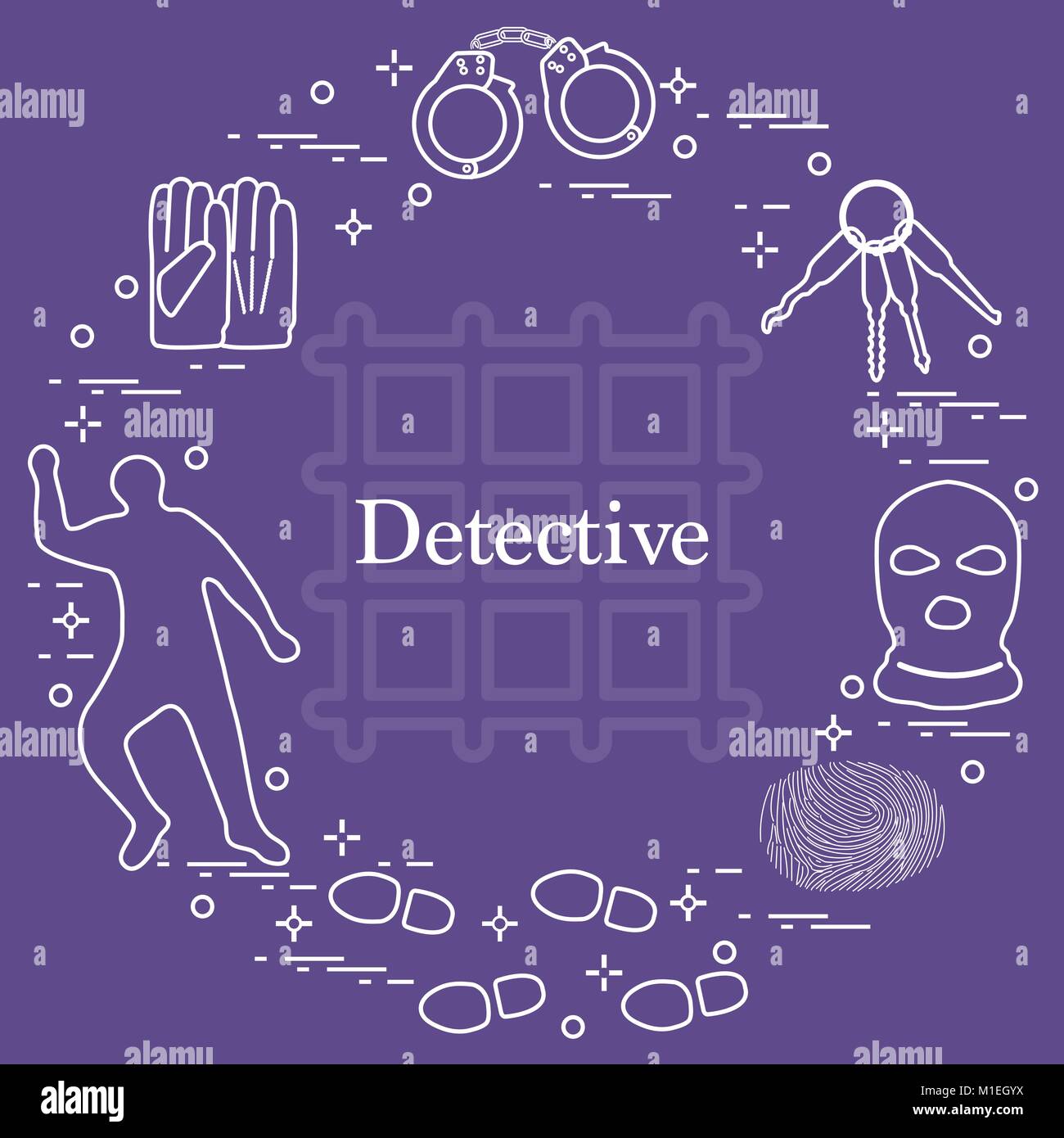 Criminal and detective elements. Crime, law and justice vector icons ...