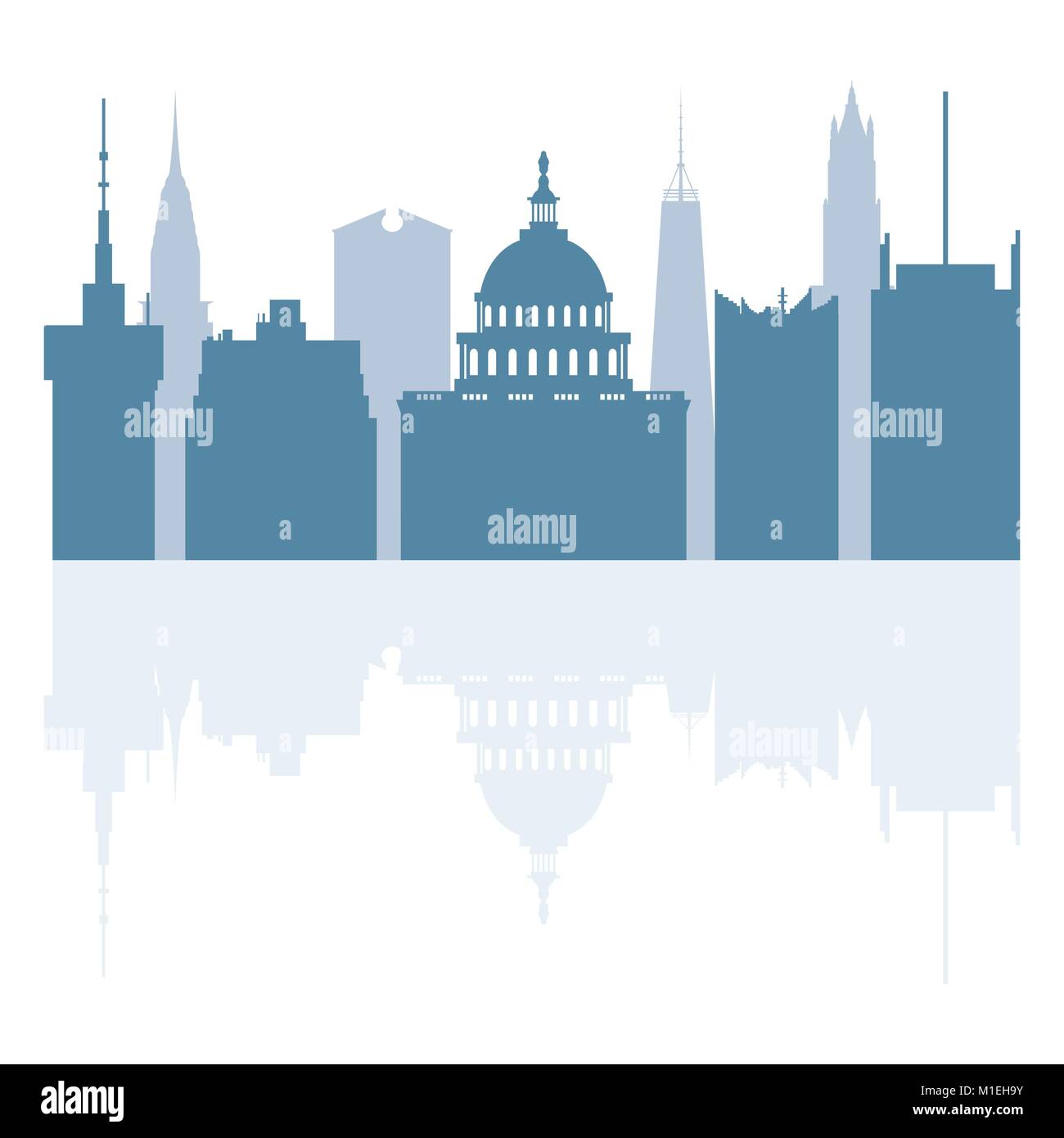 Silhouettes of famous buildings and modern buildings in the USA. Tall ...