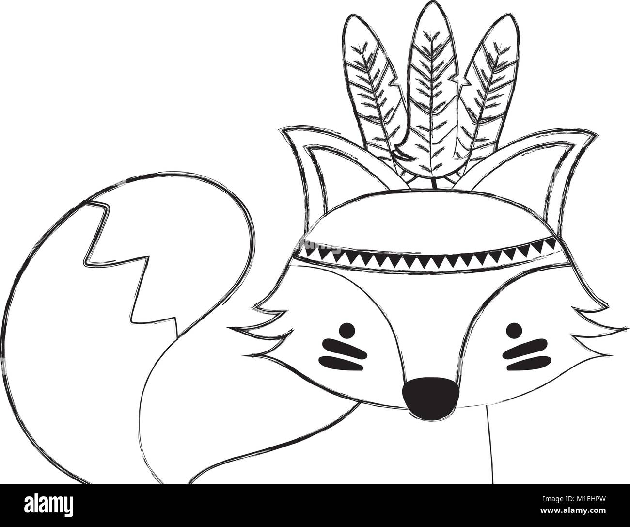 grunge cute fox animal with feathers decoration vector illustration ...
