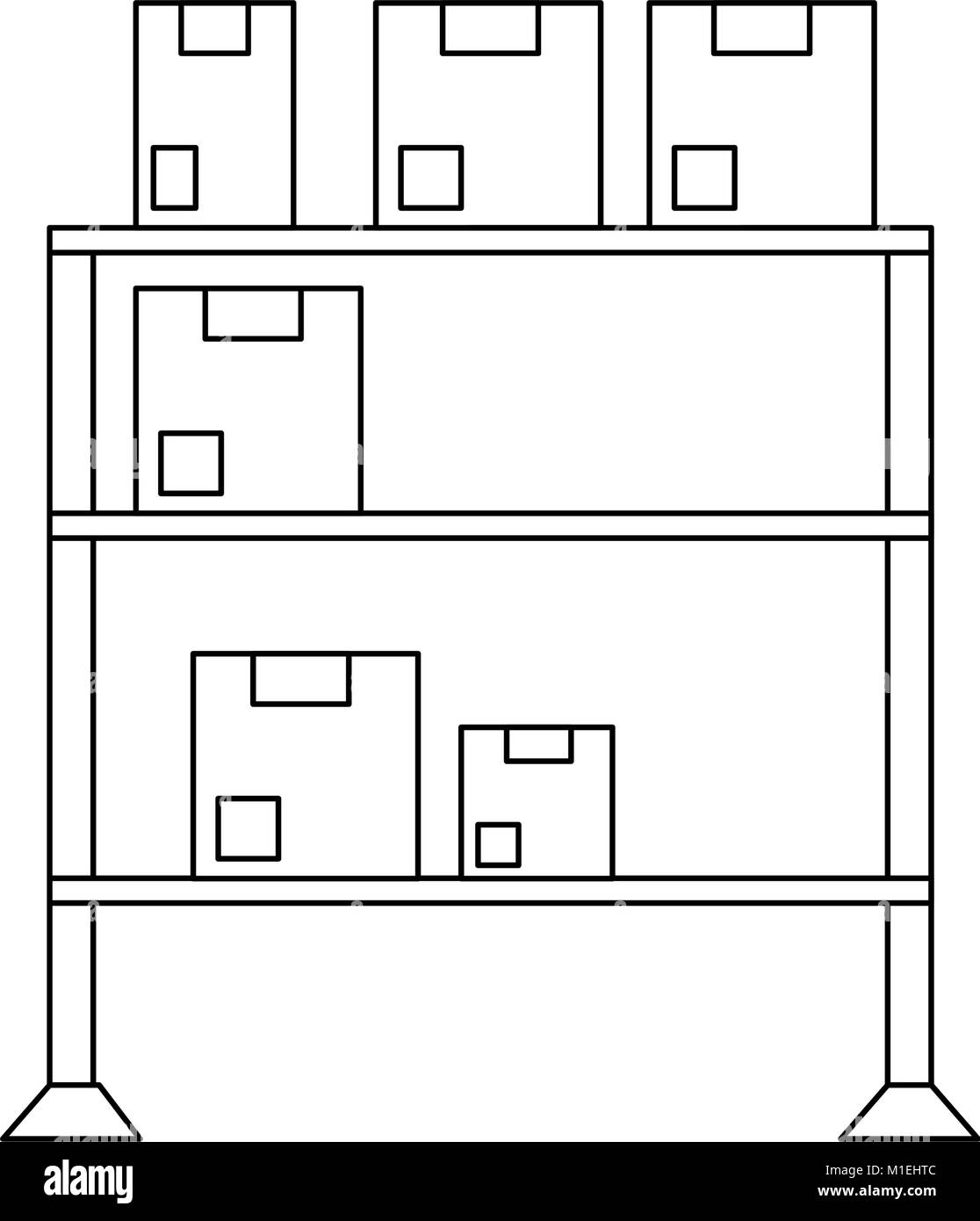 Warehouse storage racks boxes goods Black and White Stock Photos ...