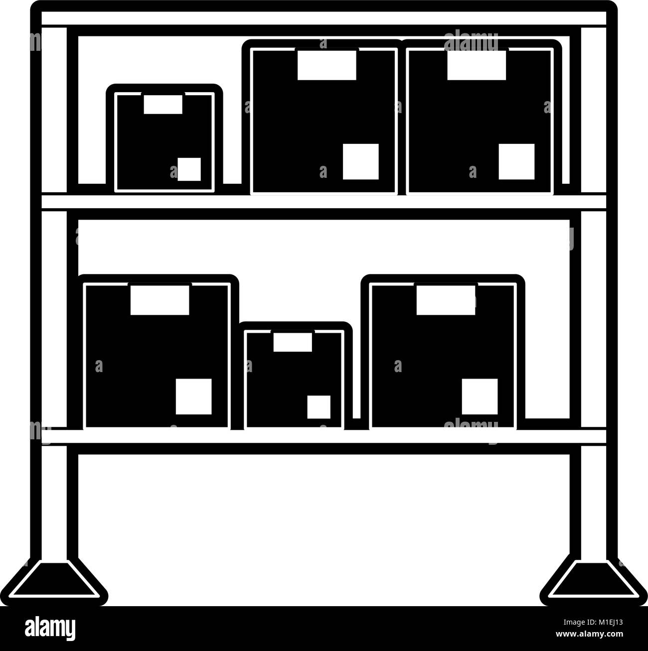 Warehouse storage racks boxes goods Black and White Stock Photos ...