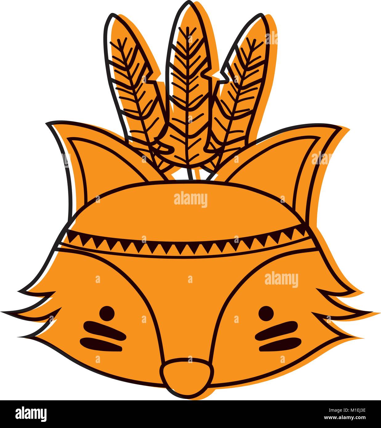 color cute fox head animal with feathers vector illustration Stock ...