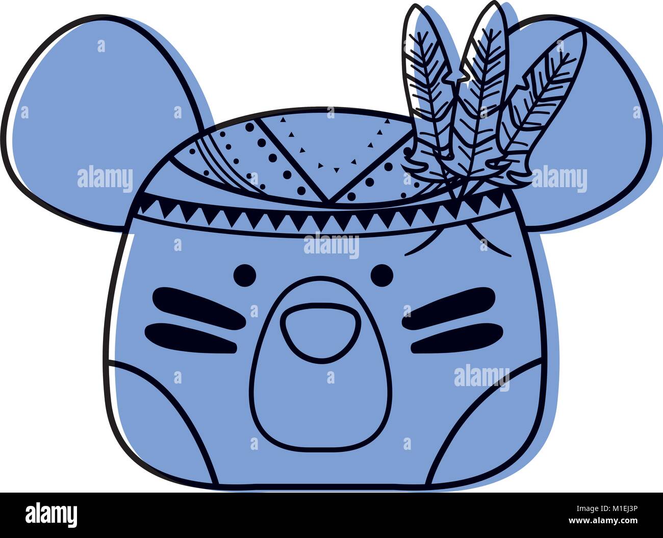 color cute bear head animal with feathers vector illustration Stock ...