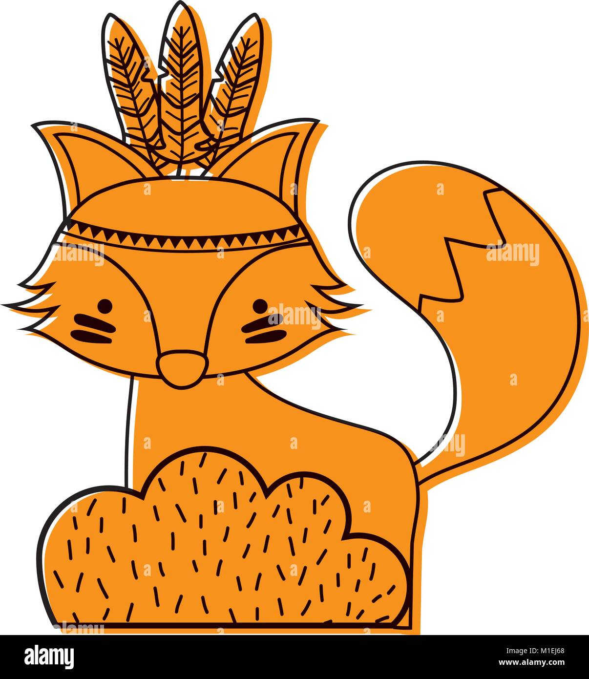 color ethnic fox animal in back of bushes plant vector illustration ...