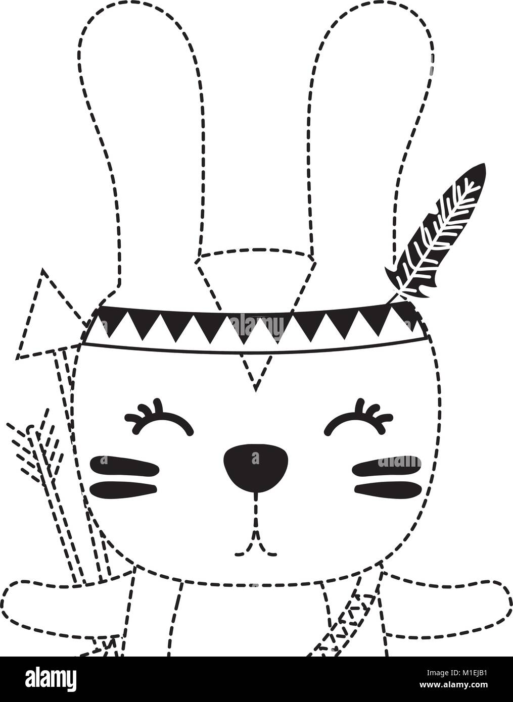 dotted shape cute rabbit animal with arrows and feathers vector ...