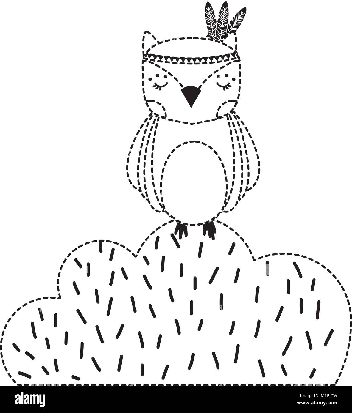 dotted shape ethnic owl animal in bursh with flowers vector ...