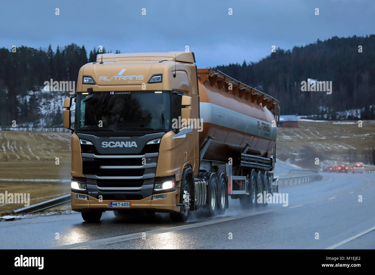 SALO, FINLAND - JANUARY 27, 2018: Next Gen Scania R450 semi tanker of ...