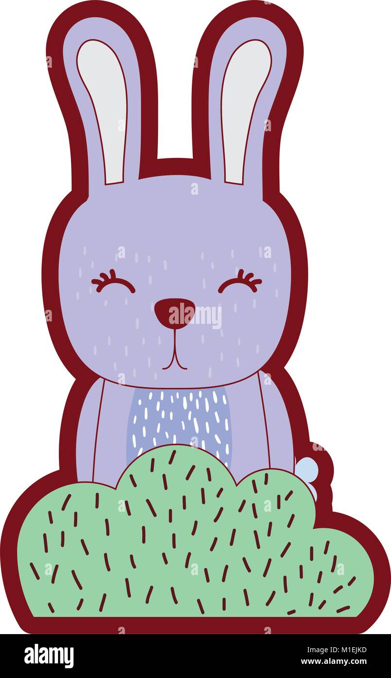 line color rabbit wild animal in back of bursh plant vector ...