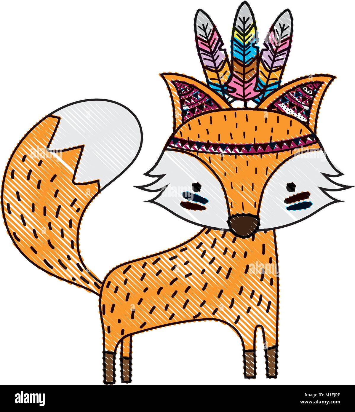 grated cute fox animal with feathers design vector illustration Stock ...