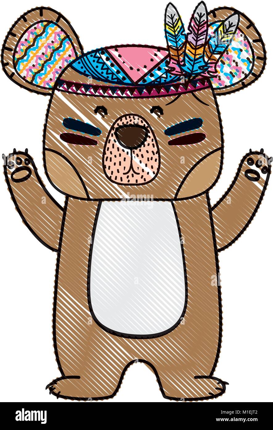grated cute bear animal with feathers design vector illustration Stock ...