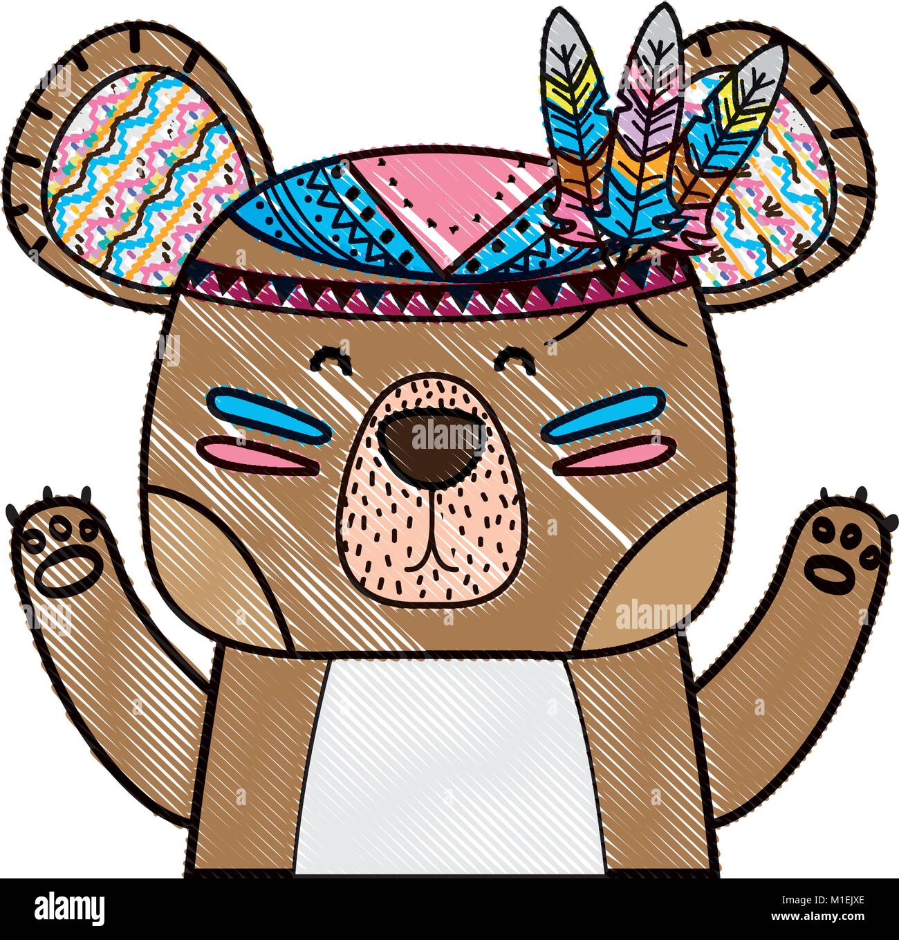 grated cute bear animal with feathers decoration vector illustration ...