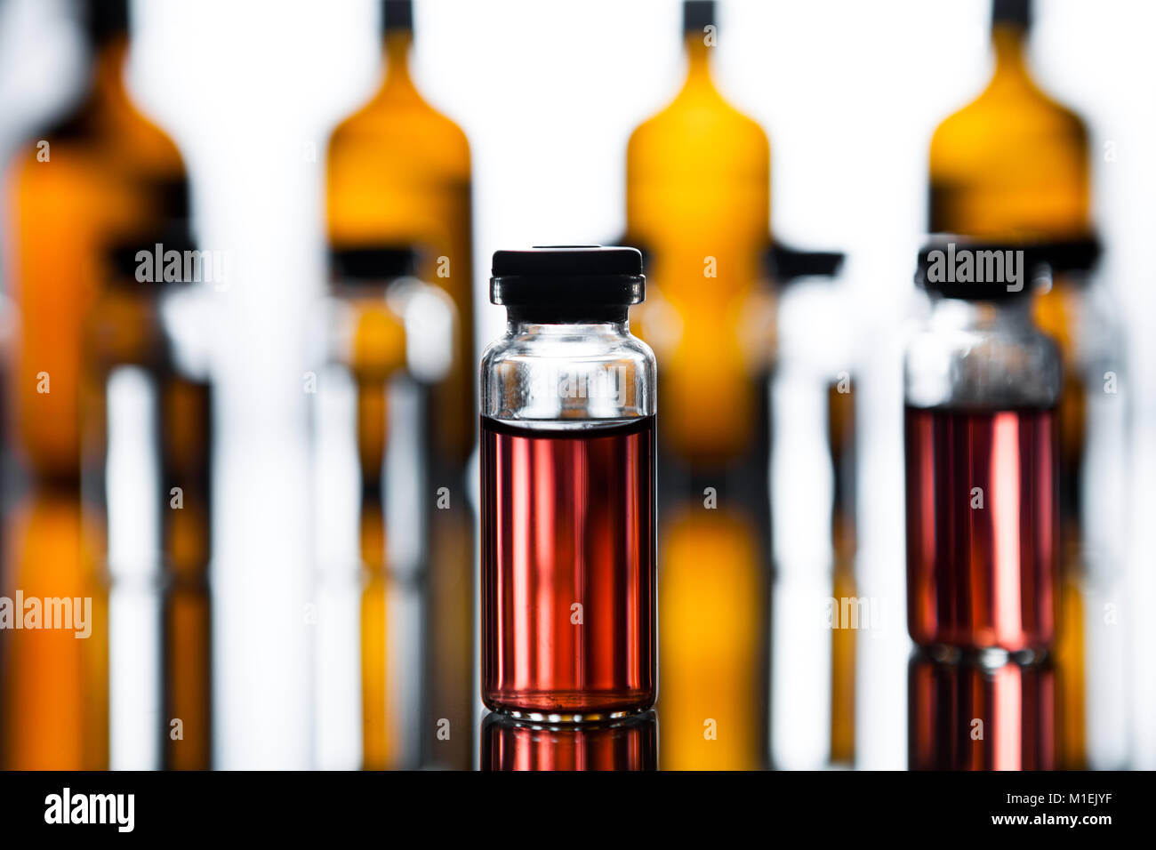 Group object of liquid medicinal agent in limpid glassware in medical ...