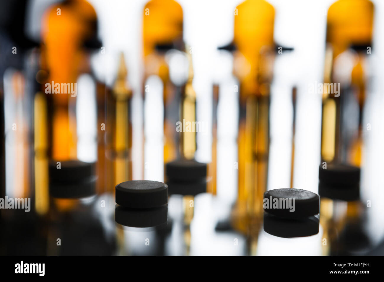 Group object of liquid medicinal agent in limpid glassware in medical ...