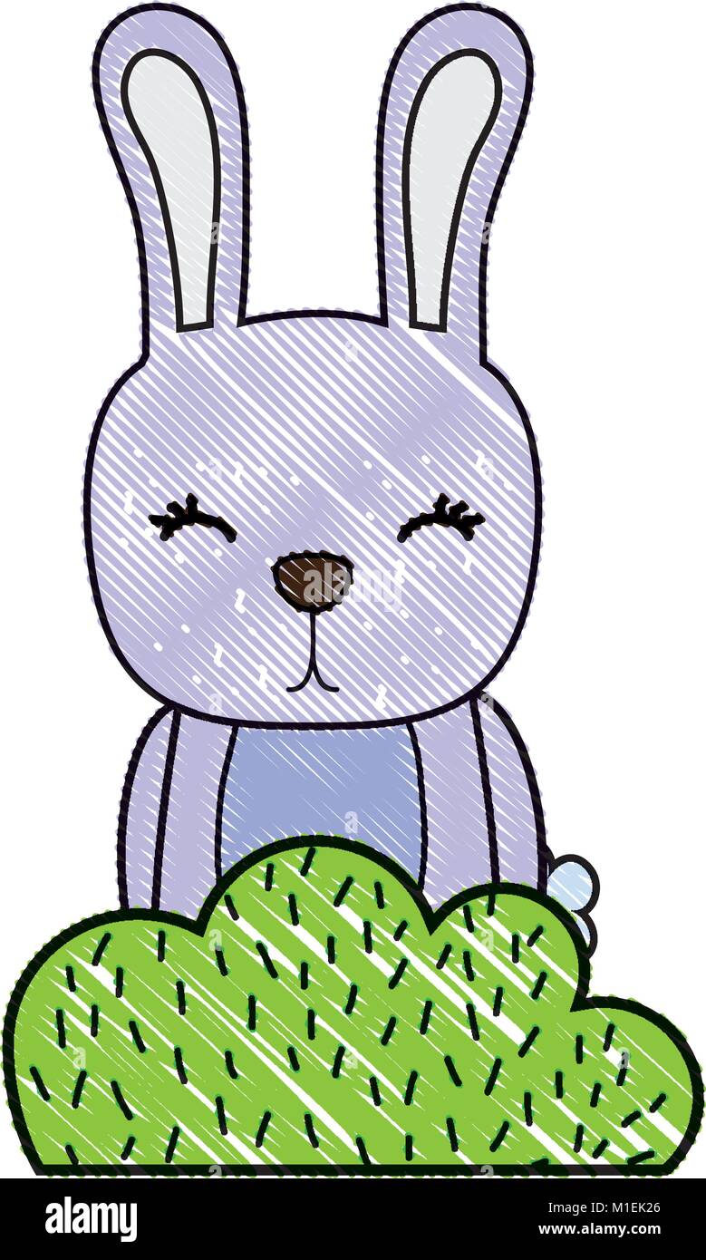 grated rabbit wild animal in back of bursh plant vector illustration ...