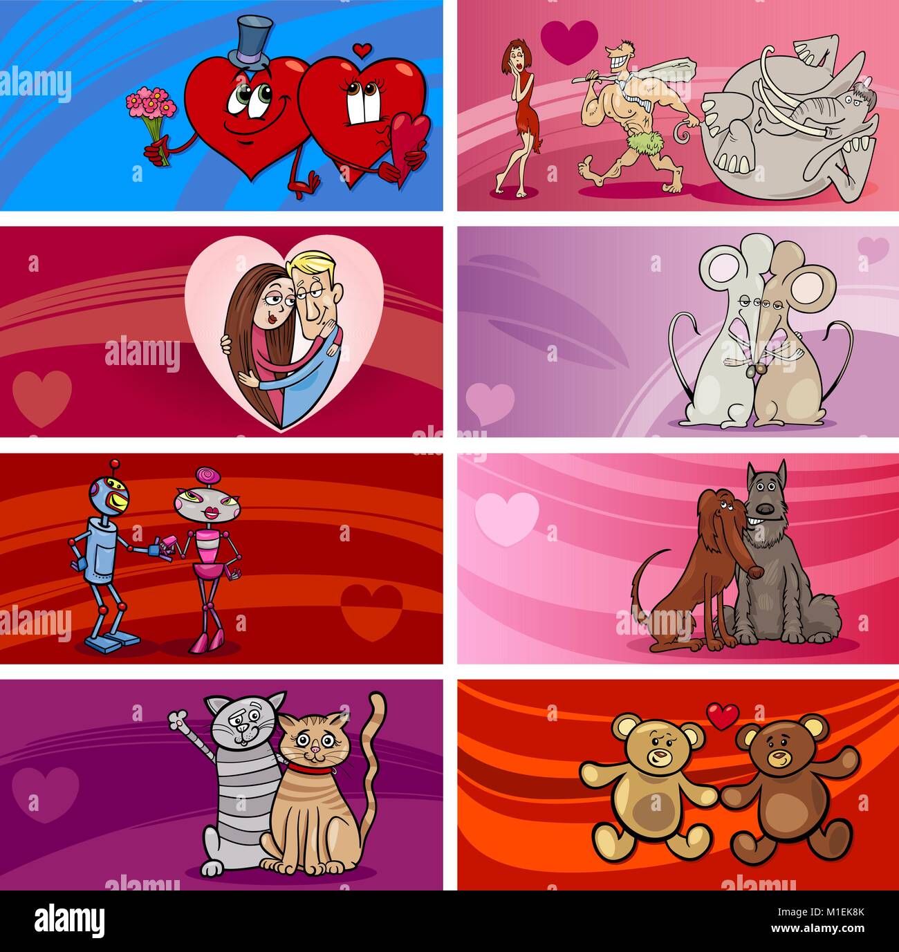 Cartoon Illustration of Greeting Cards Designs with People and Animal ...