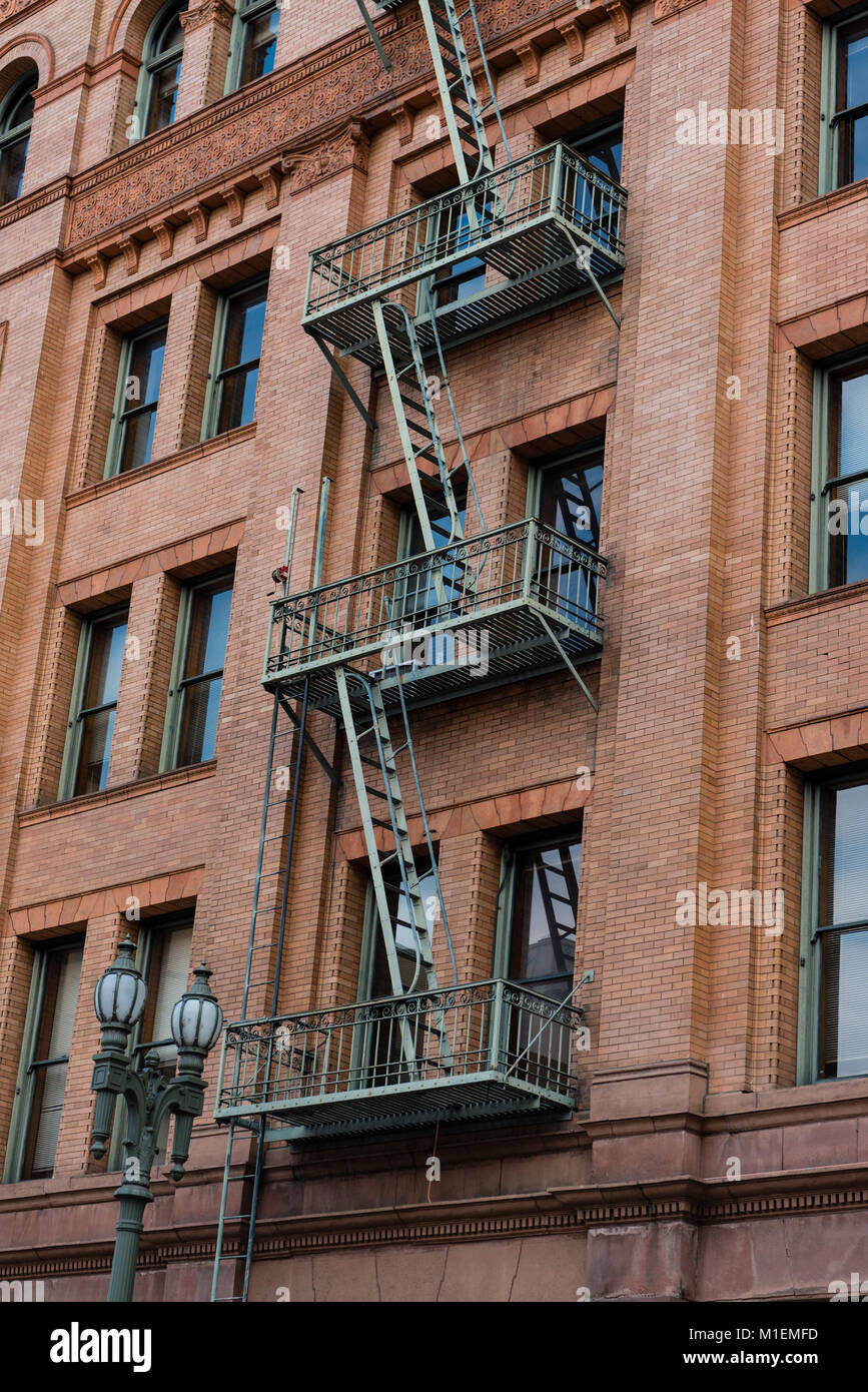 Fire escape side of building, Downtown Los Angeles Stock Photo - Alamy