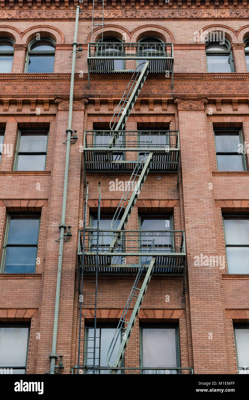 Fire escape side of building, Downtown Los Angeles Stock Photo - Alamy