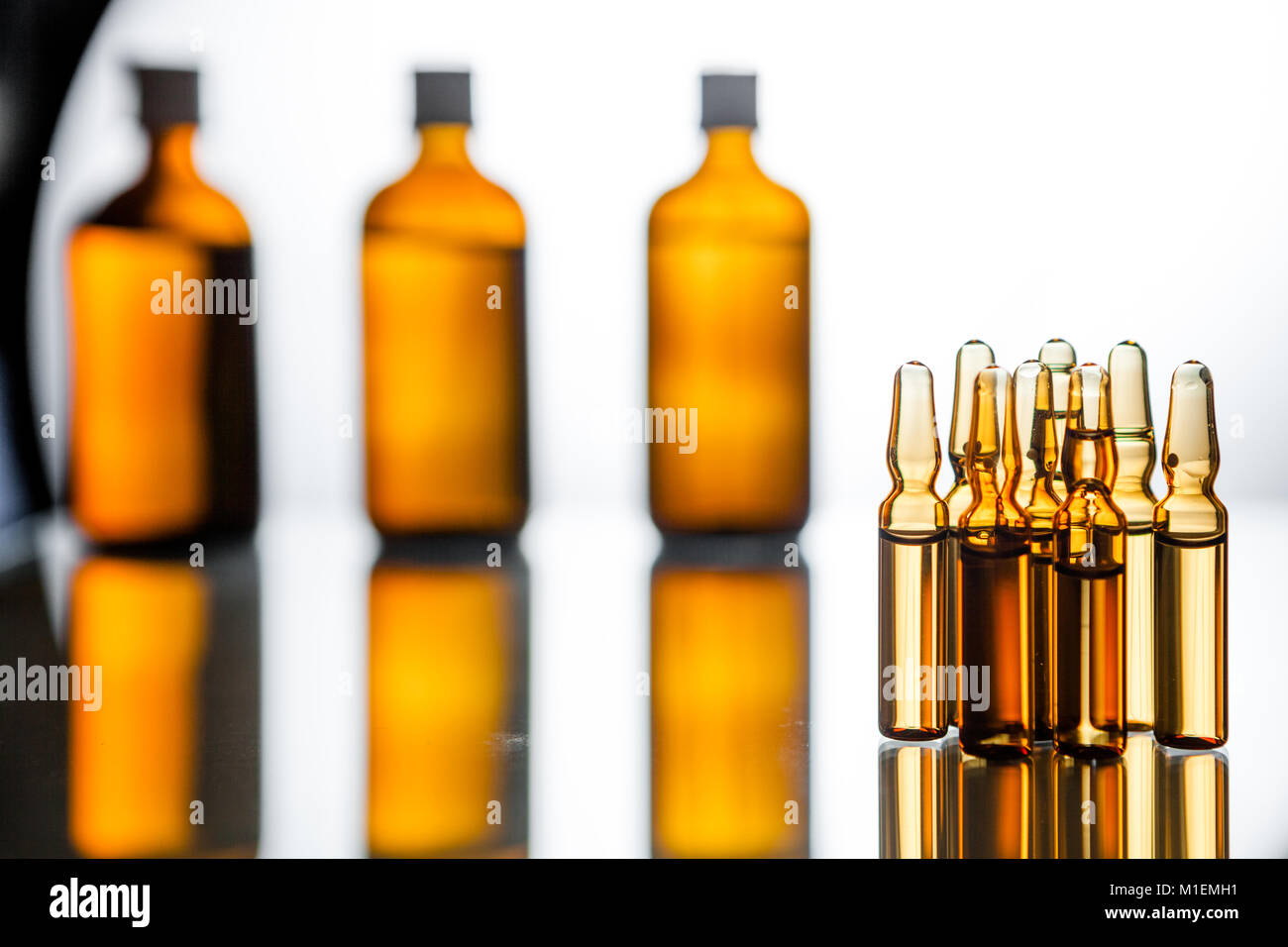 Group object of liquid medicinal agent in limpid glassware in medical ...