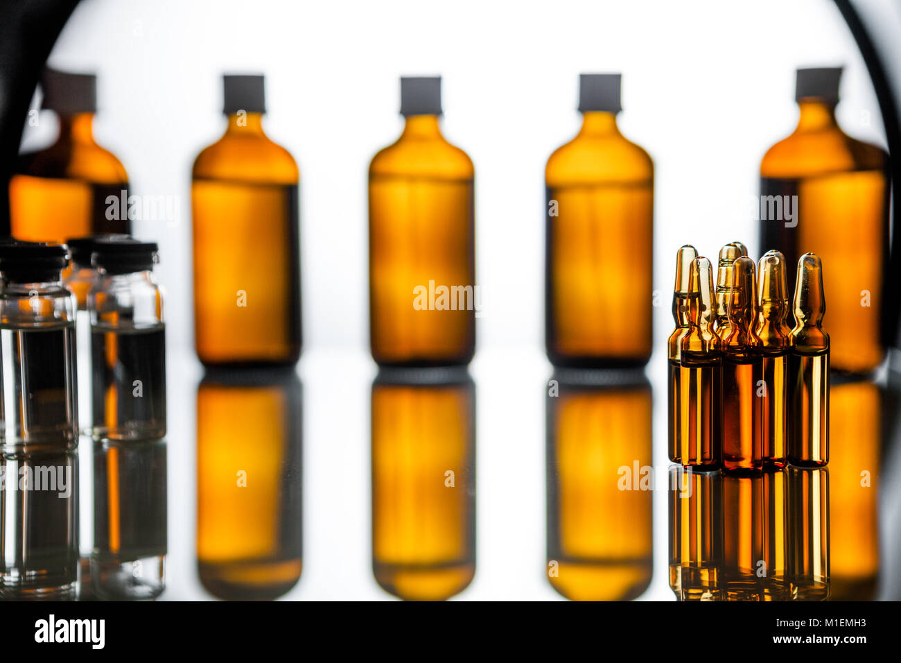 Group object of liquid medicinal agent in limpid glassware in medical ...