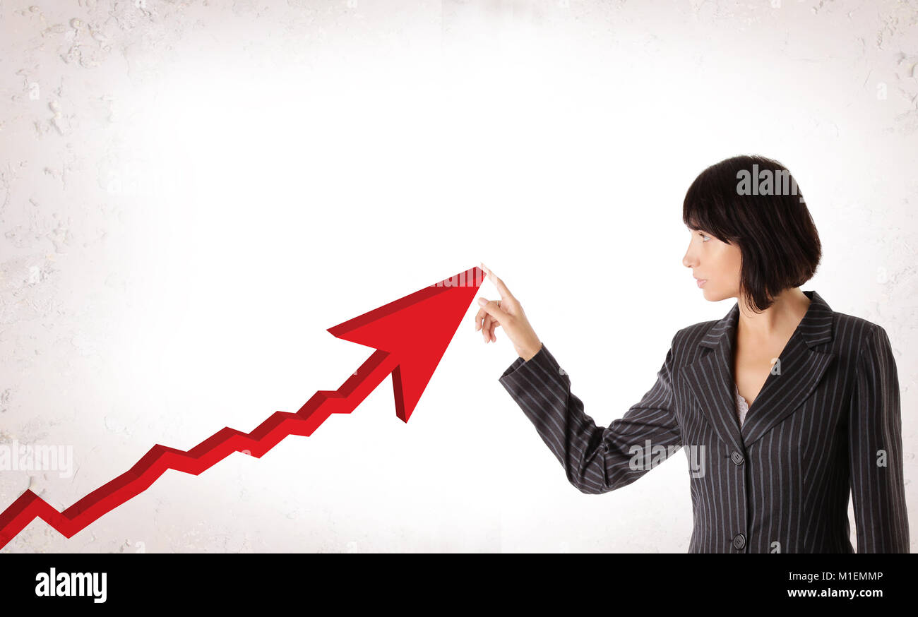 Happy Business Woman with Rising Arrow, Representing Business Growth ...