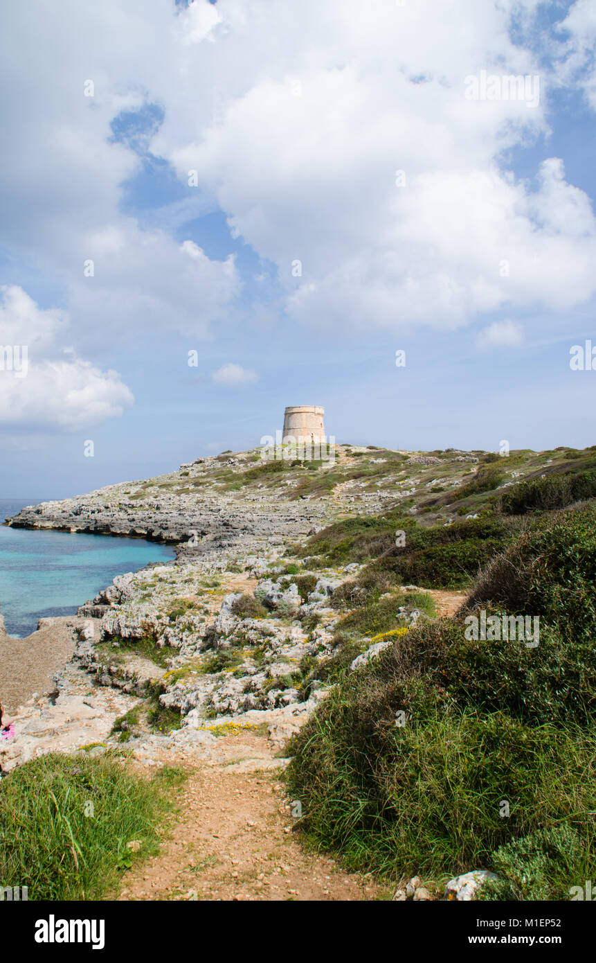 Photograph of a wonderful landscape in Alcaufar, Menorca. A watchtower ...