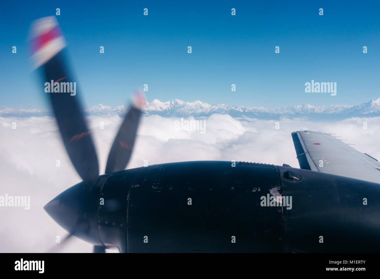 The Himalayas from a propeller plane, Nepal. Flight Kathmandu to ...