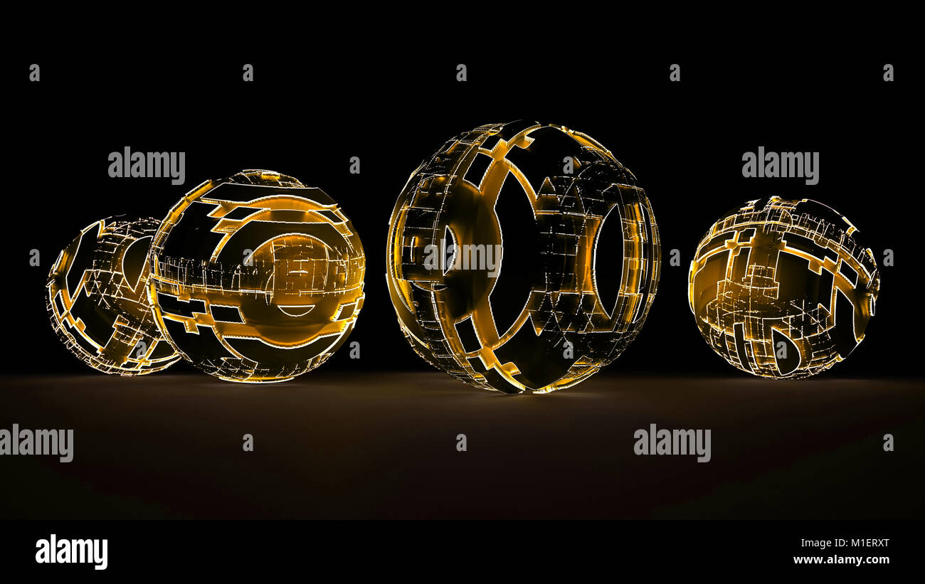 Abstract Futuristic Spheres Glowing Yellow Light Stock Photo - Alamy
