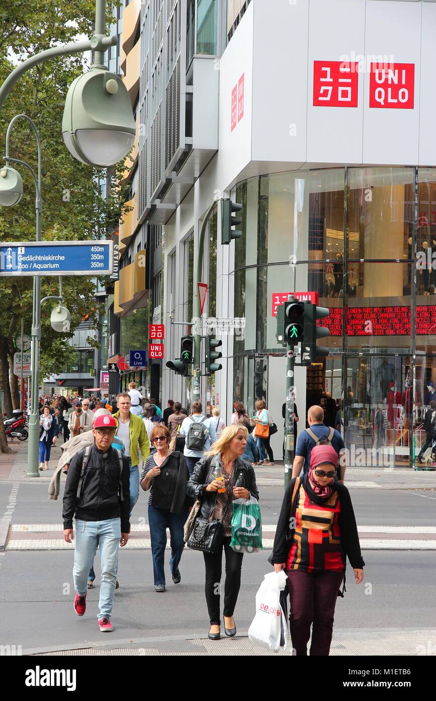 BERLIN, GERMANY - AUGUST 27, 2014: People shop at famous Tauentzien ...