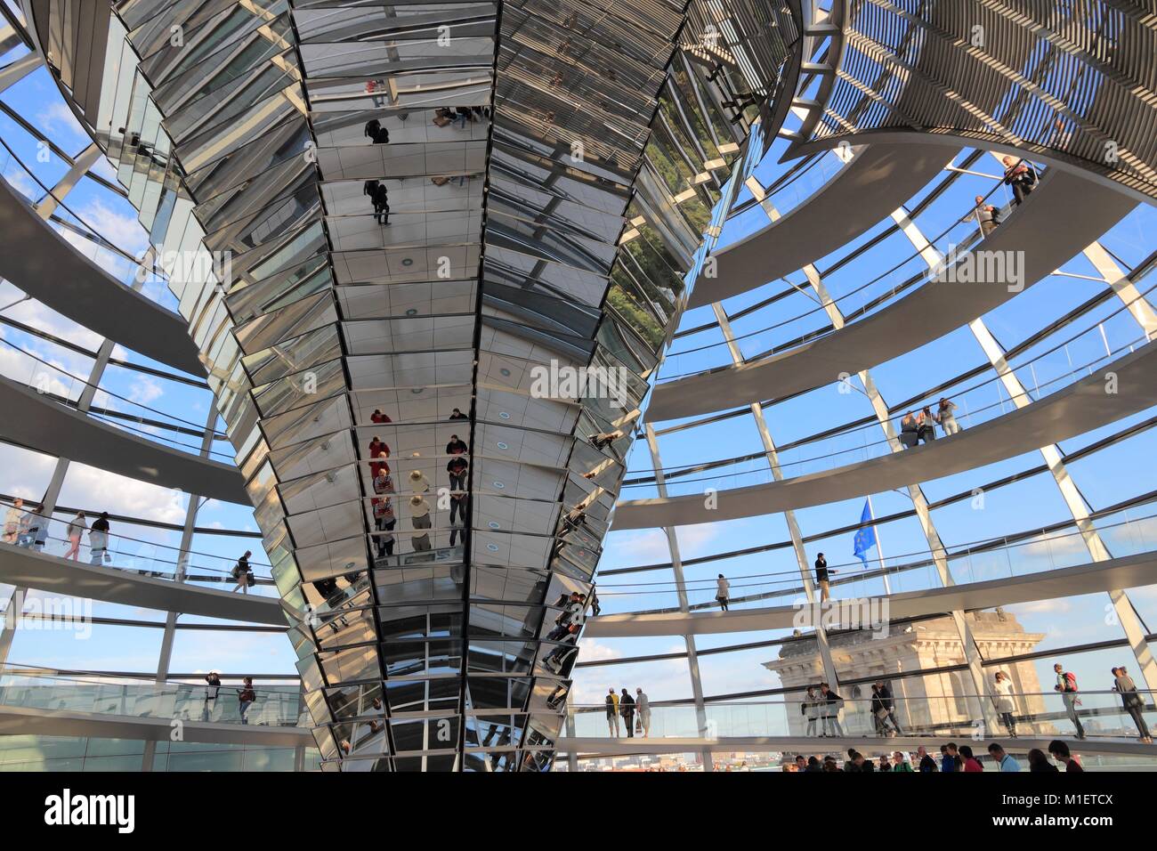 BERLIN, GERMANY - AUGUST 27, 2014: People visit Reichstag building dome ...