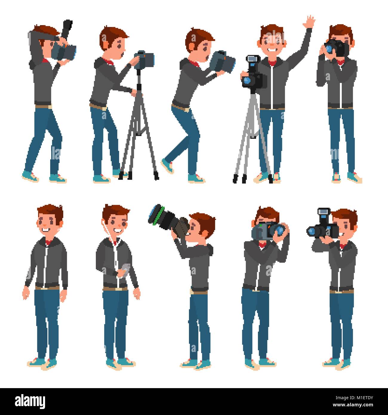 Photographer Vector. Modern Camera. Posing. Full Length Taking Photos ...