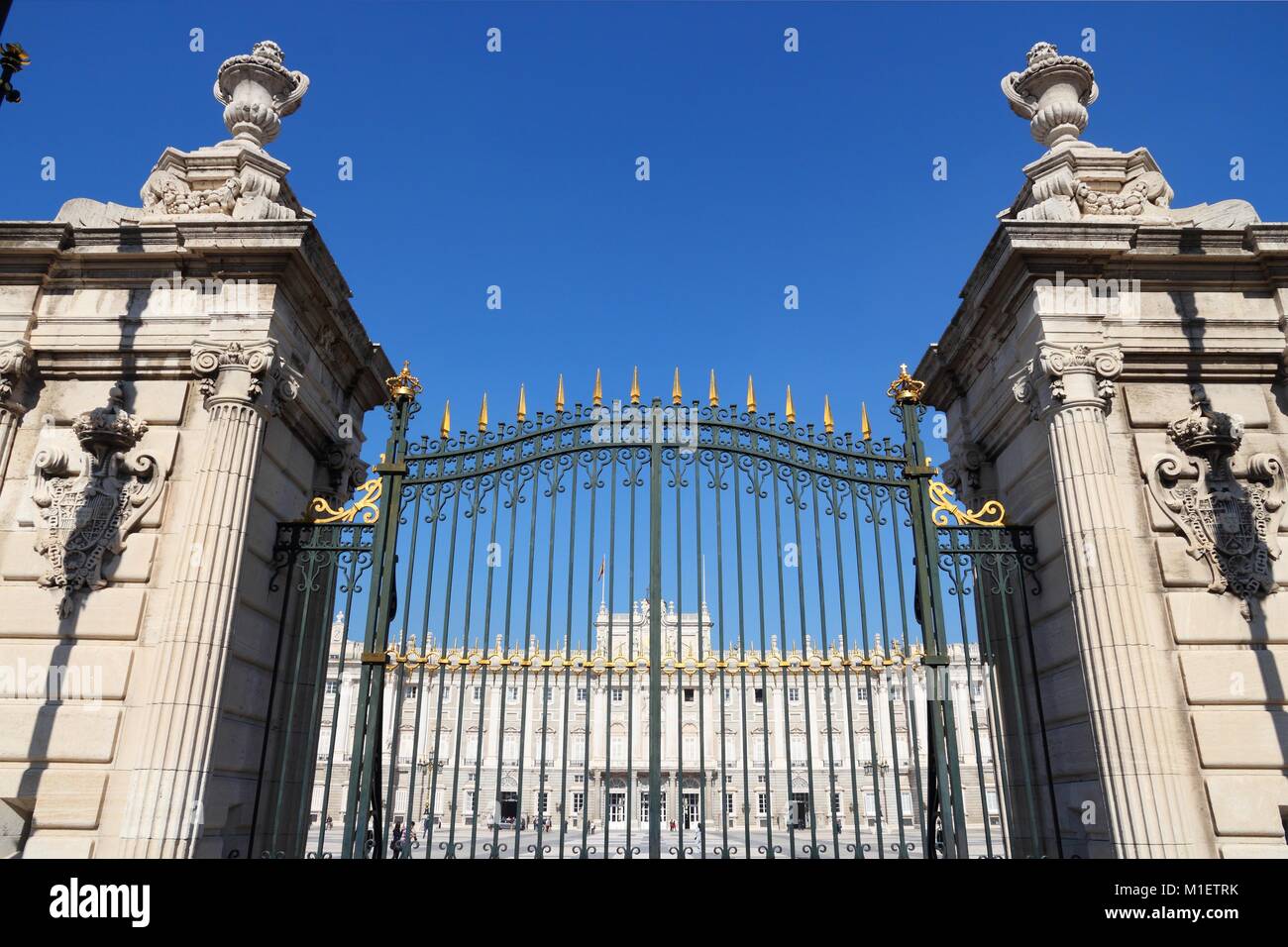 Gate of Royal Palace in Madrid, Spain, also known as Palacio Oriente ...