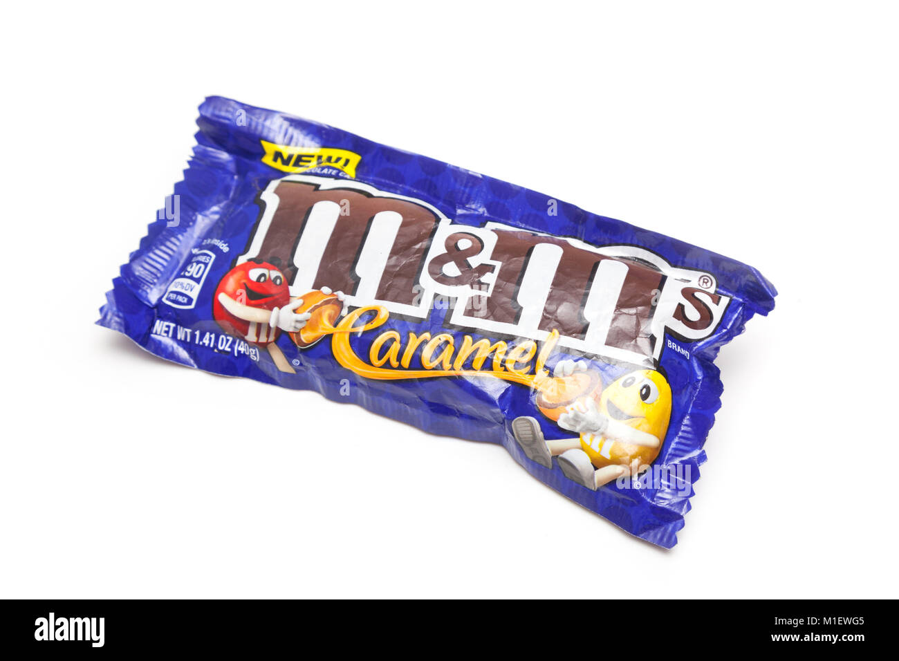 Packet of new Caramel M&M's isolated on a white studio background Stock ...