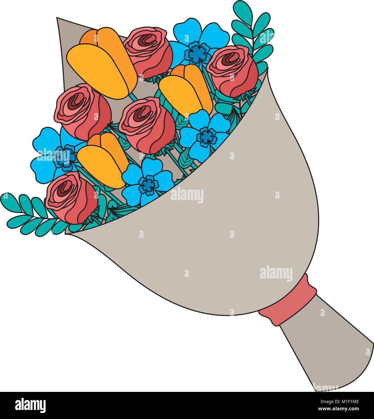 cute floral bouquet fresh flowers wrapped vector illustration Stock ...