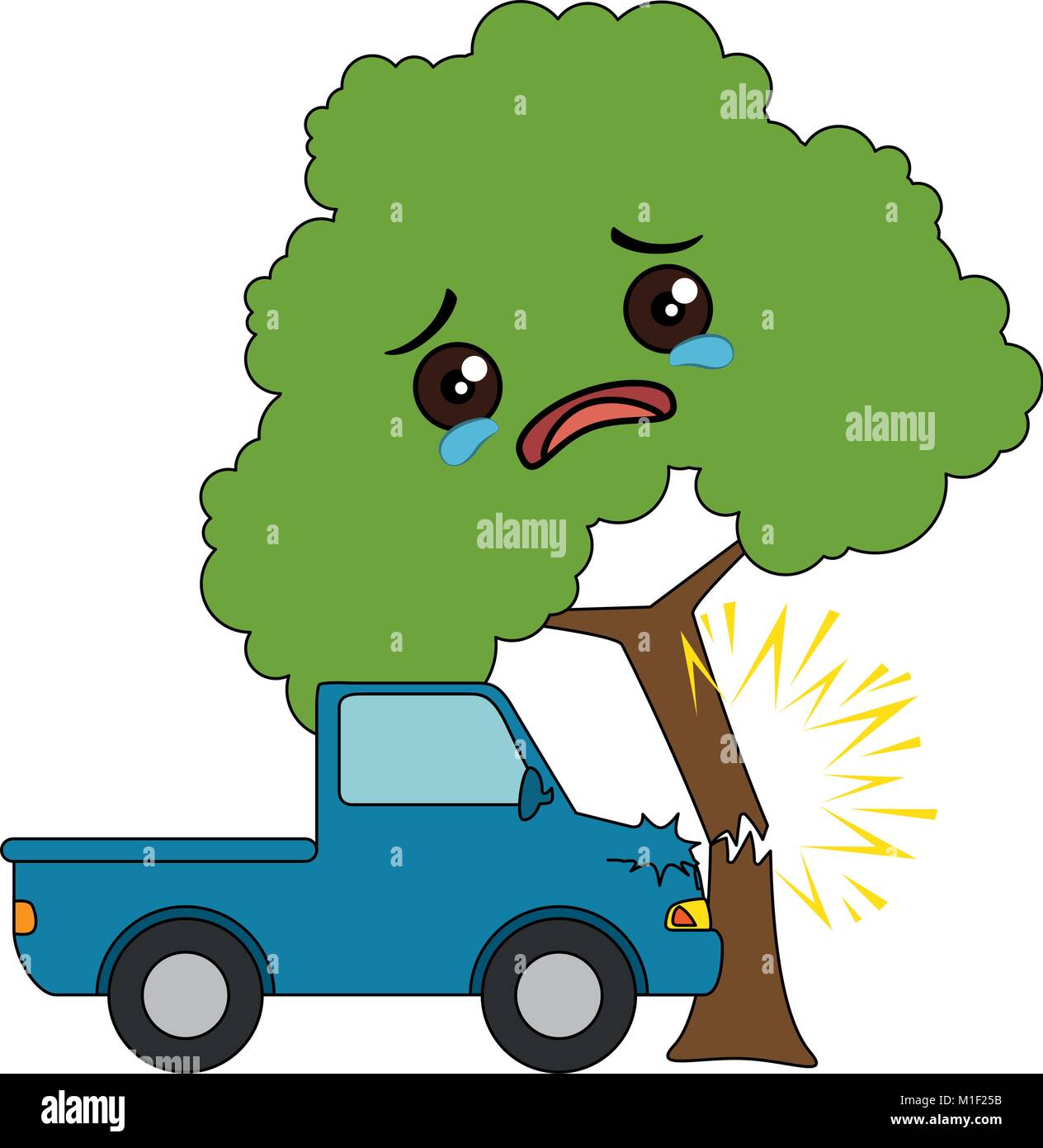 cars crash accident with tree kawaii character vector illustration ...