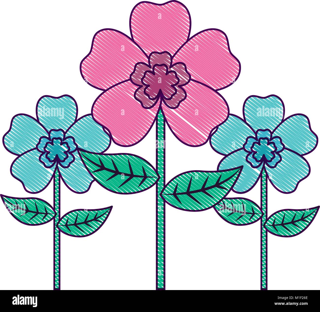 decoration three stem petal flower leaf botanical vector illustration ...