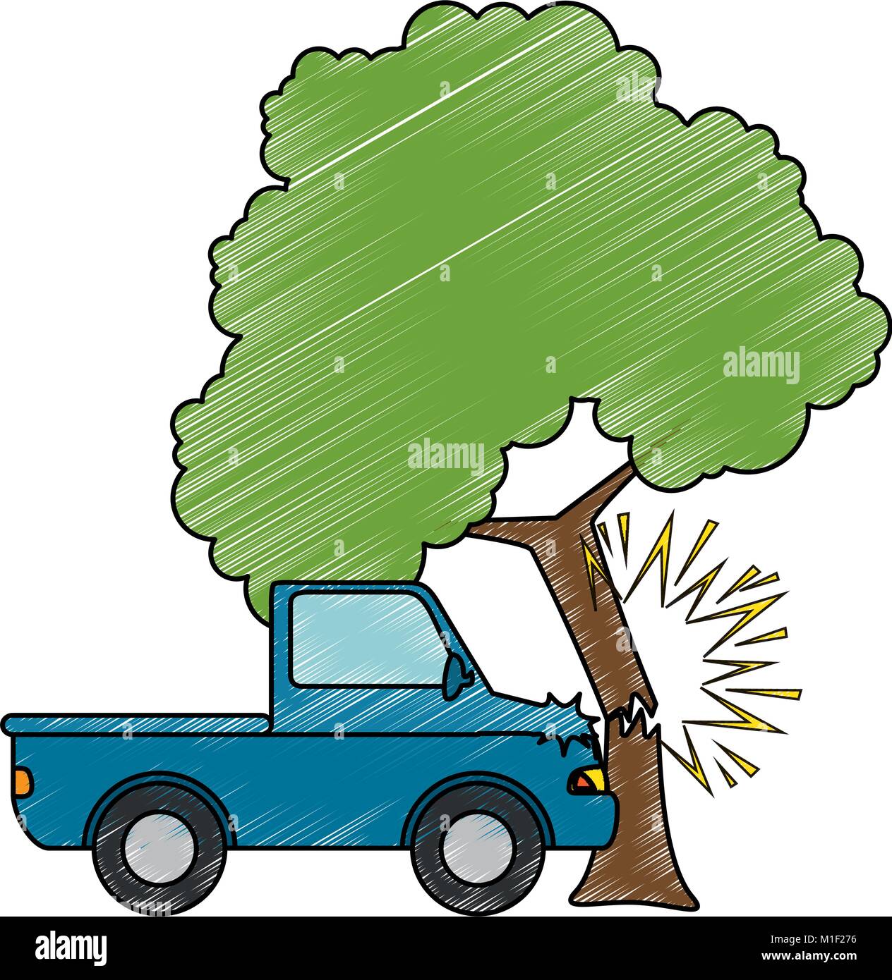 cars crash accident with tree vector illustration design Stock Vector ...