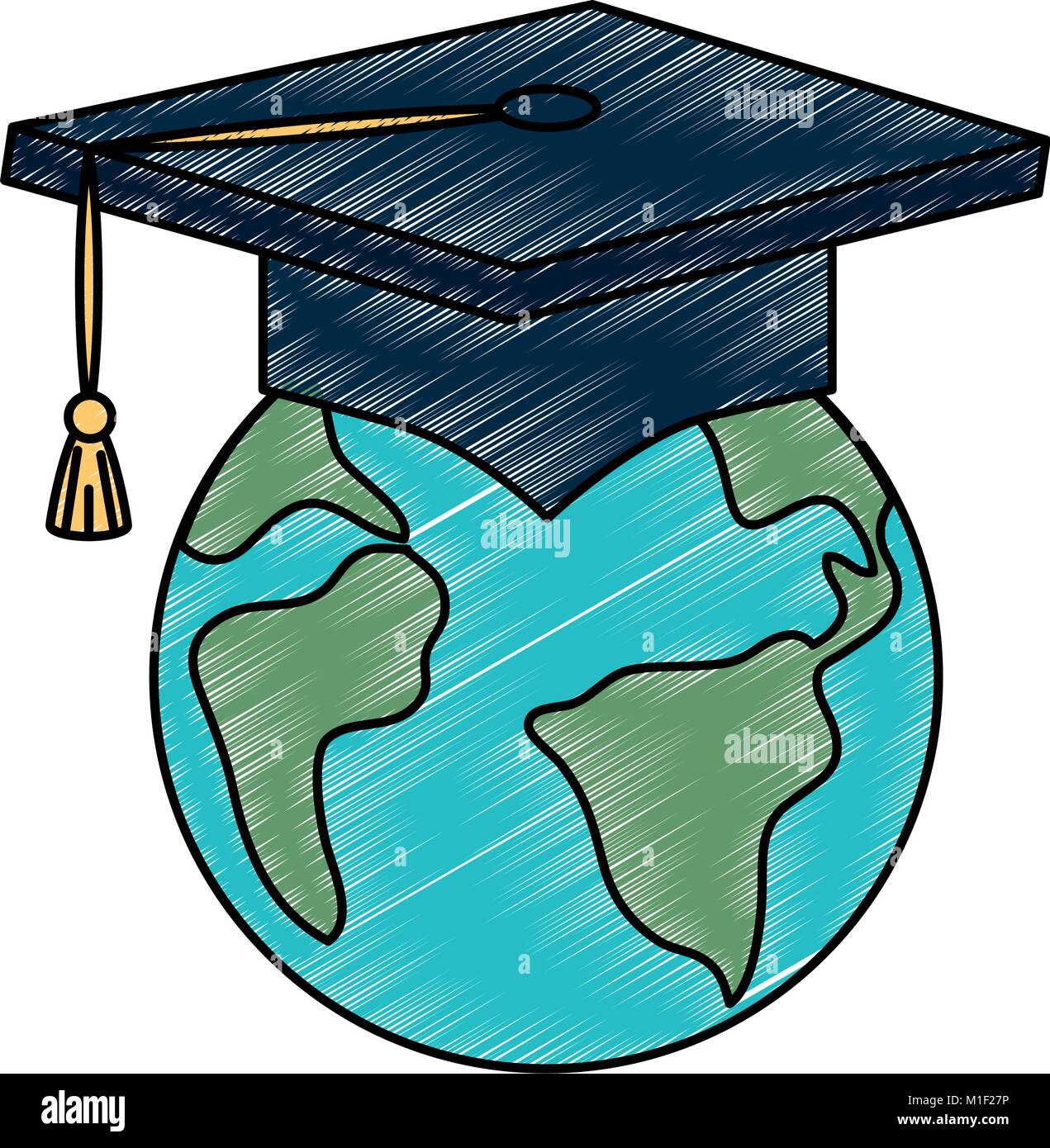 earth planet with graduation hat vector illustration design Stock ...