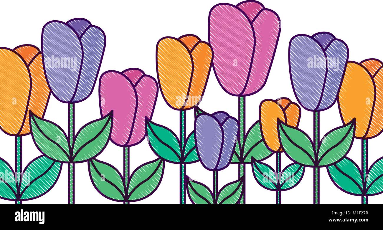 flowers and leaves natural spring decoration vector illustration Stock ...