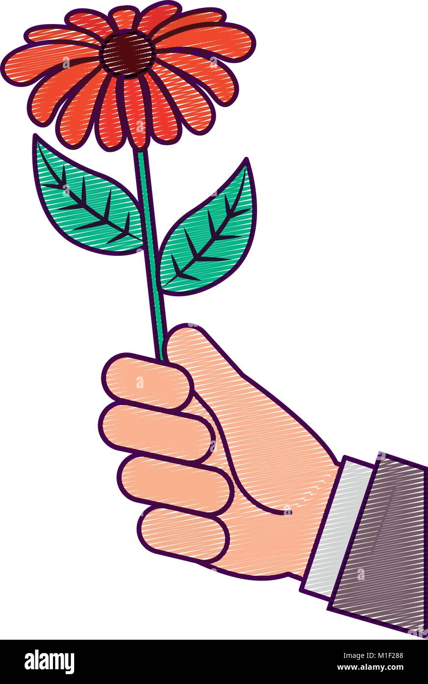 hand holding beautiful flower nature vector illustration Stock Vector ...