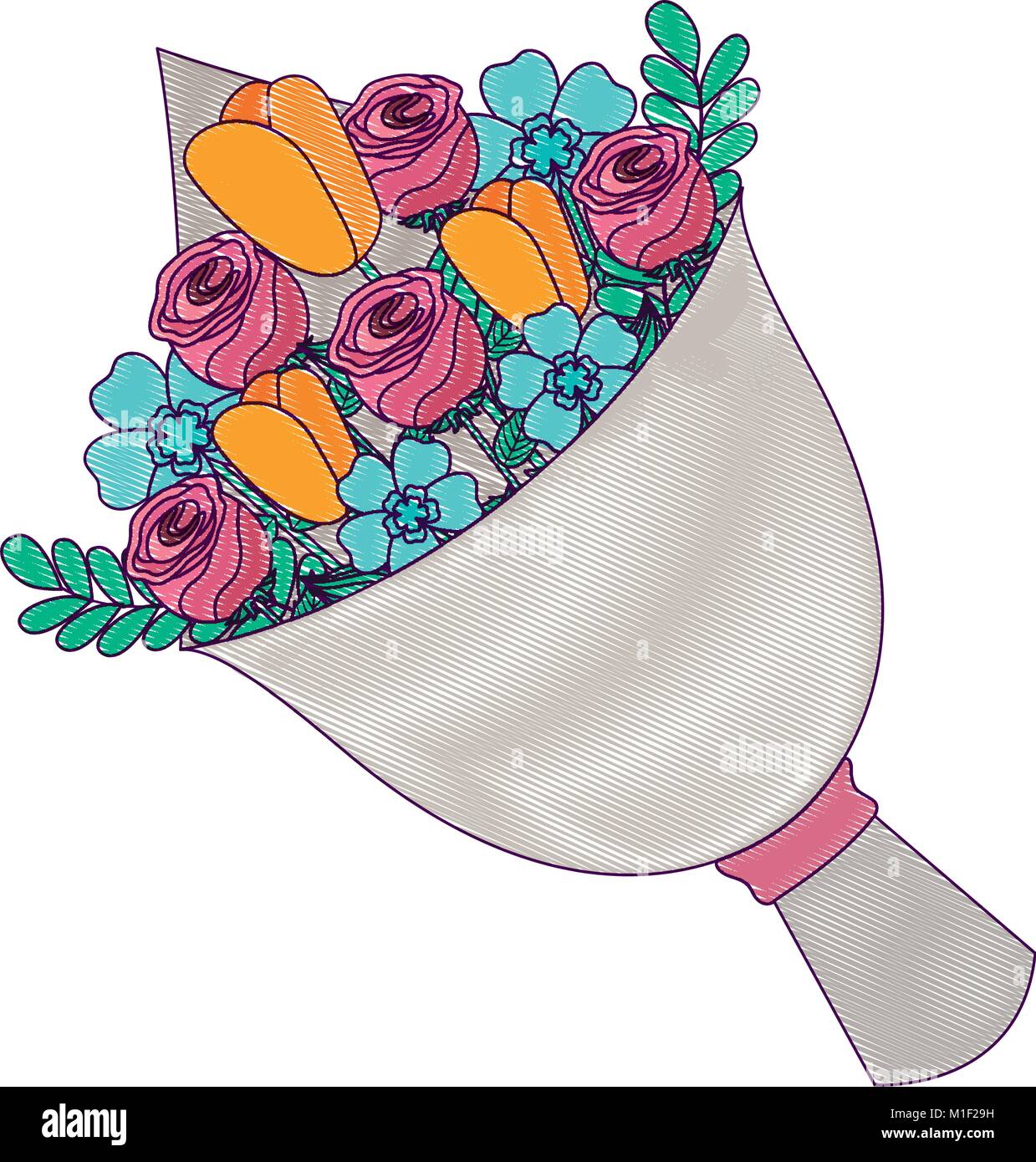 cute floral bouquet fresh flowers wrapped vector illustration Stock ...