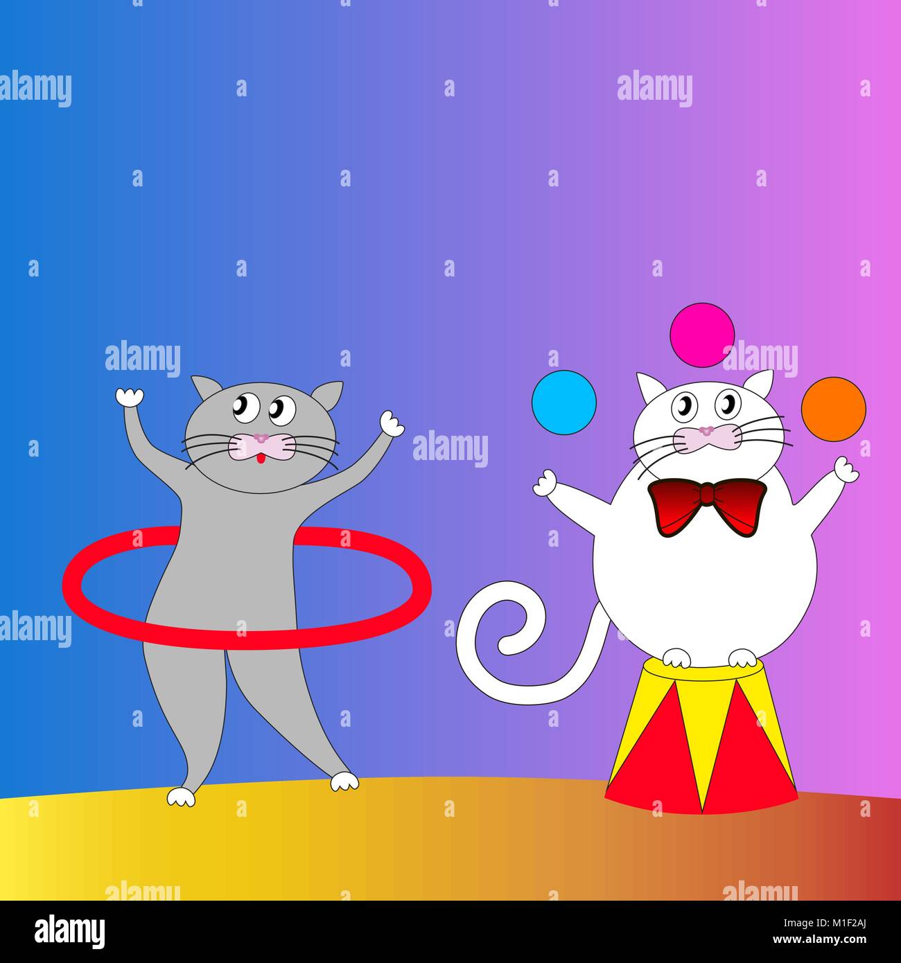 Two cartoon cats performing in the circus. Background for children ...