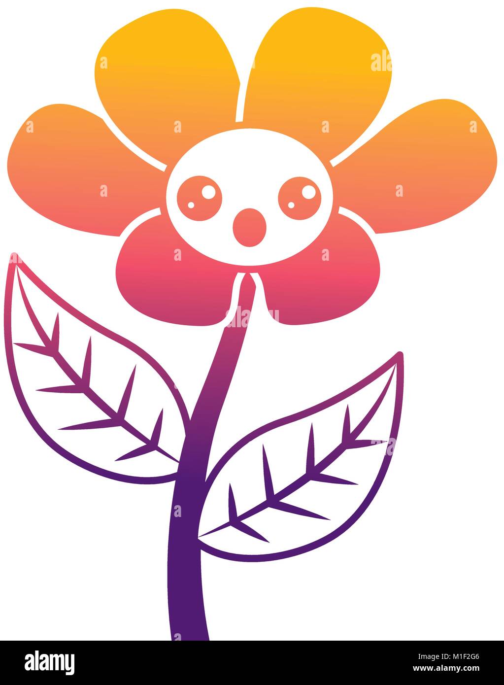 kawaii cute flower ornament cartoon vector illustration color gradient ...