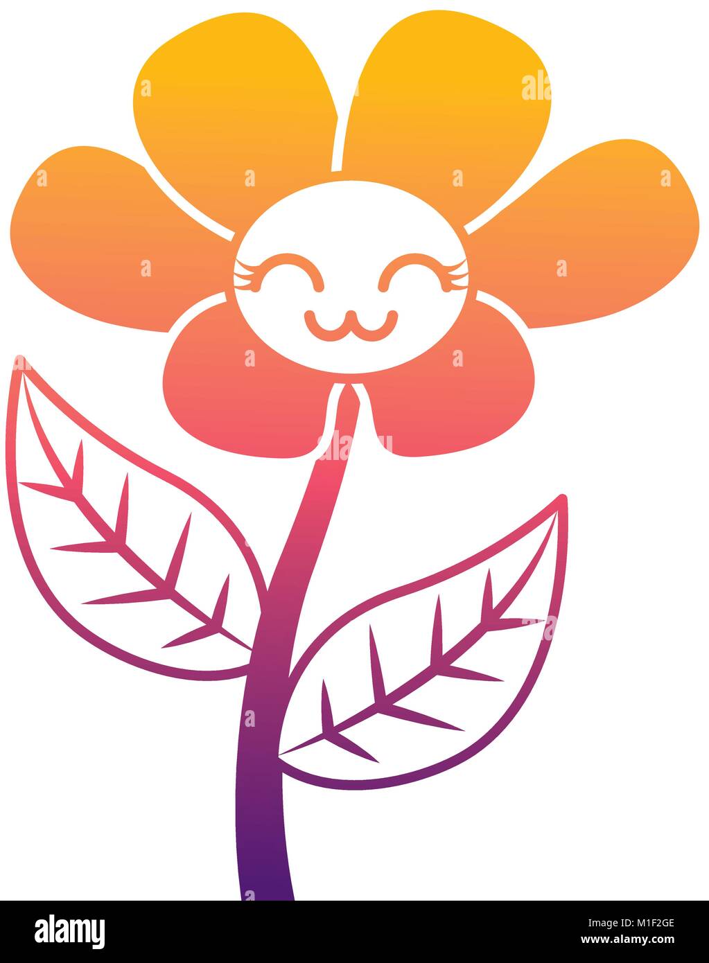 kawaii cute flower ornament cartoon vector illustration color gradient ...